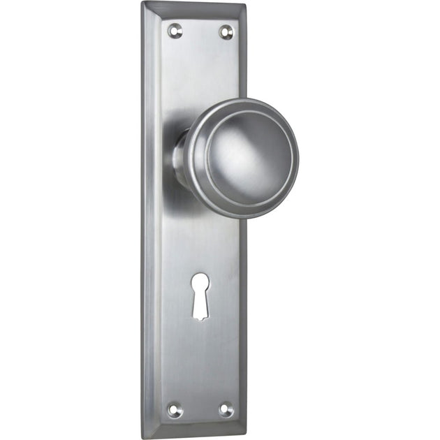 Door Knob Milton Lock Pair Satin Chrome | Paddington Hardware
